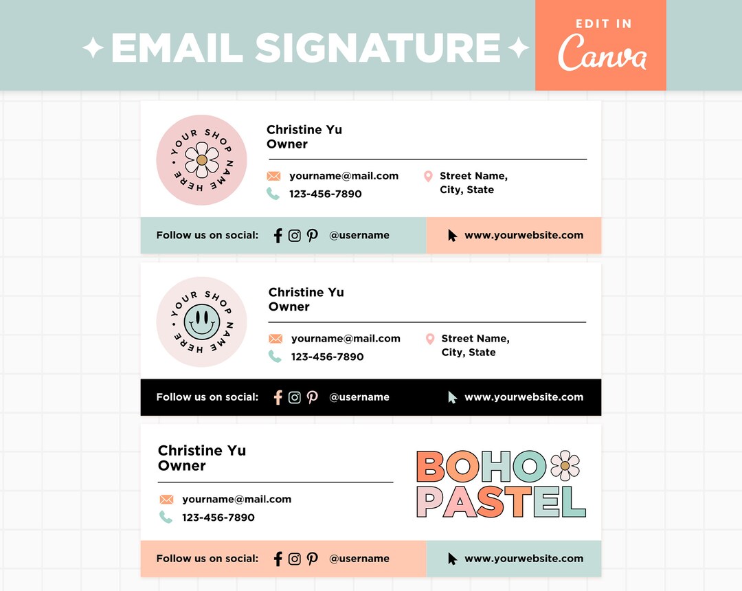 Email Signature Template Editable in Canva, Boho Pastel Groovy Boho ...