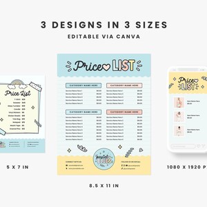 Price List Canva Template in Pastel Blue Yellow Aesthetic Customizable ...