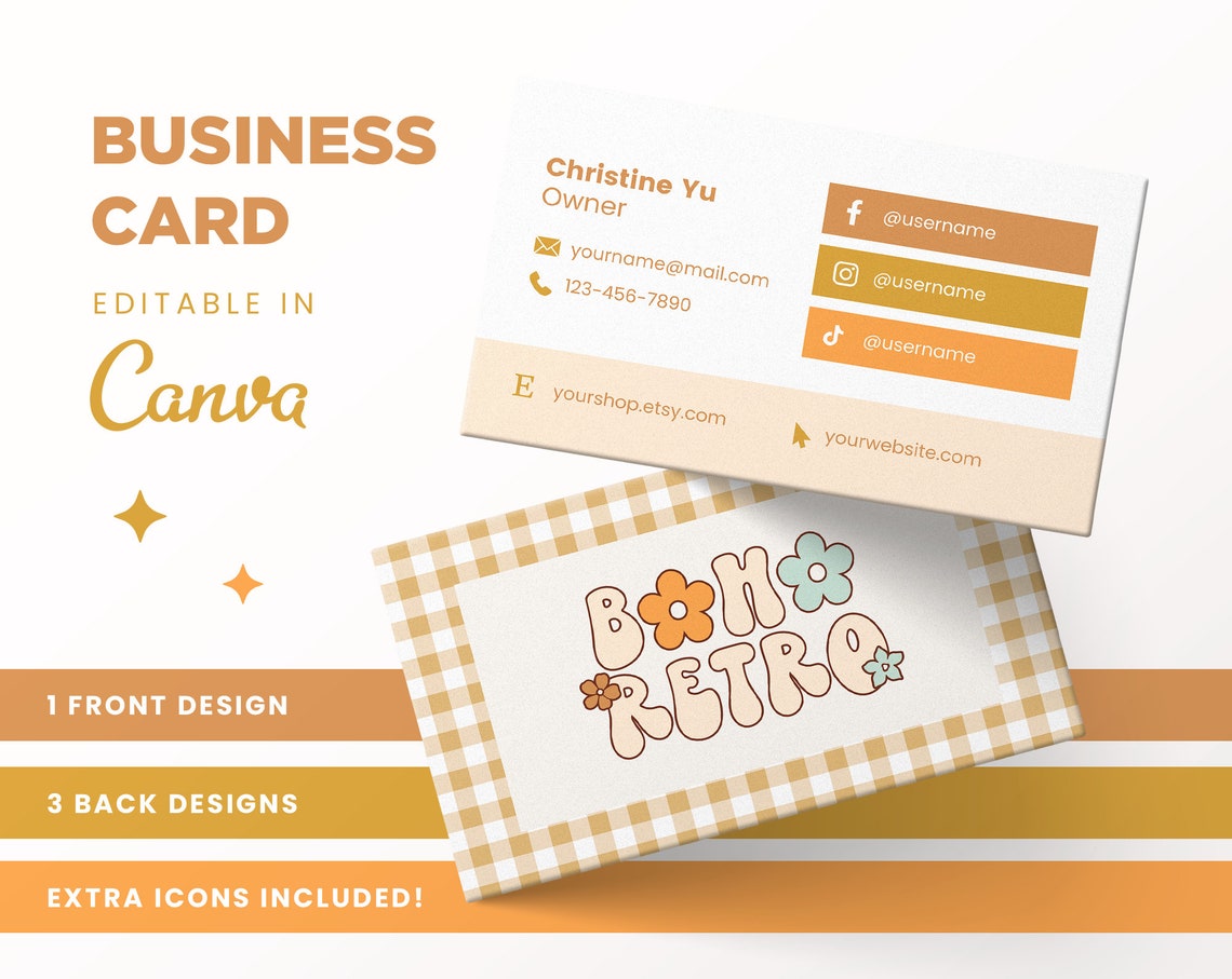 Business Card Template Editable in Canva Boho Retro Groovy - Etsy
