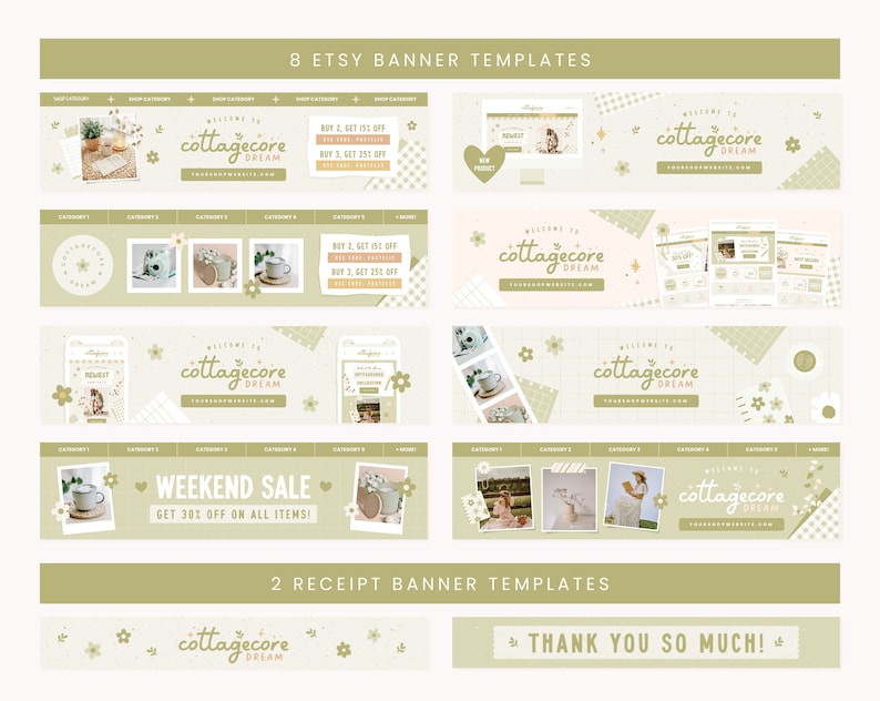Etsy Shop Banner Templates, Cottagecore Sage Green Editable Etsy ...