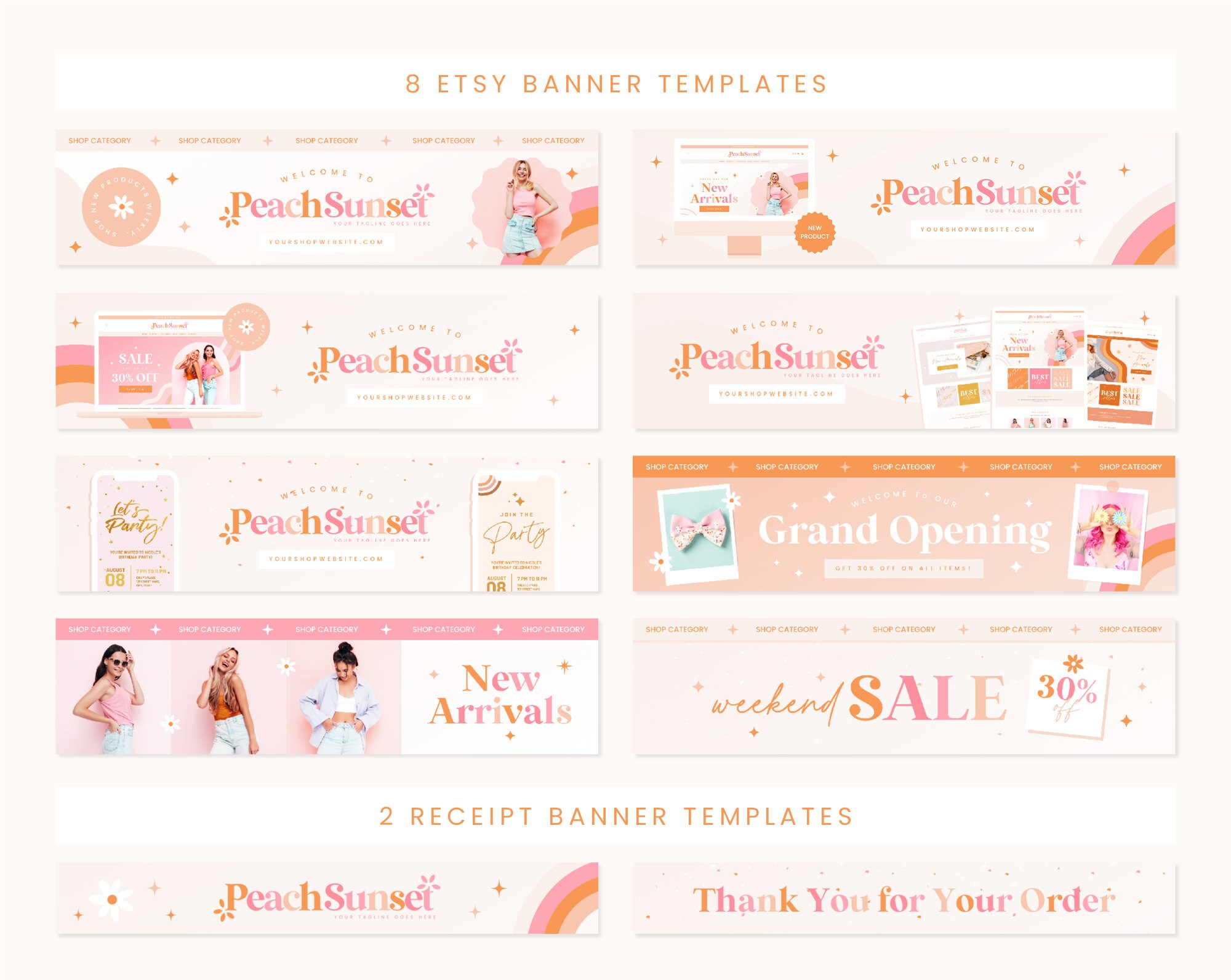 Etsy Shop Banner Templates Peach Pastel Pink Orange Etsy - Etsy Australia