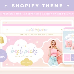 Shopify Theme Pastel Rainbow, Customizable Colors Shopify Theme, Editable Canva Banners ...