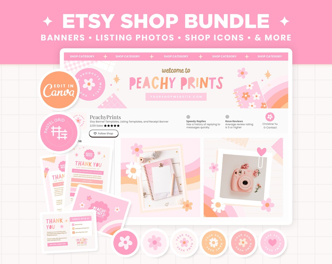 Etsy Shop Banner Templates, Pink Peach Orange Etsy Branding Kit ...
