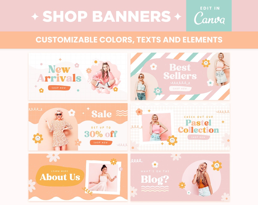 Shop Banners Groovy Boho Pastel Colors Editable via Canva, Shopify ...