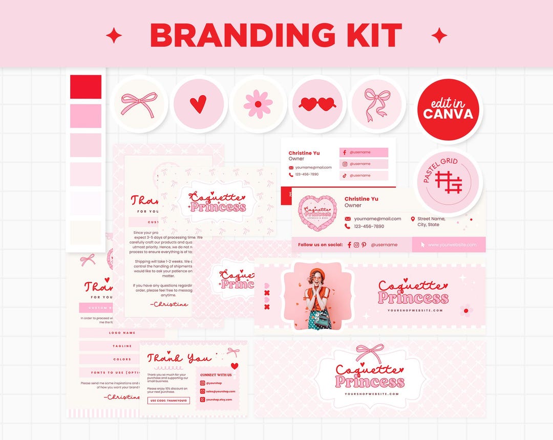 Branding Kit Coquette Canva Templates Editable Customizable Business ...
