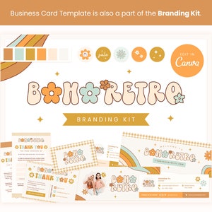 Business Card Template Editable in Canva, Boho Retro Groovy ...