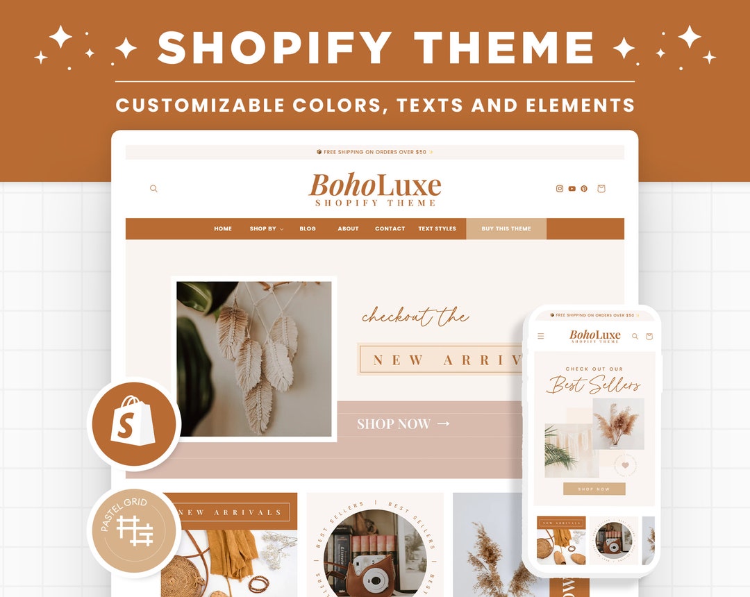 Shopify Theme Boho Luxe Minimalist Shopify Template, Editable Canva ...