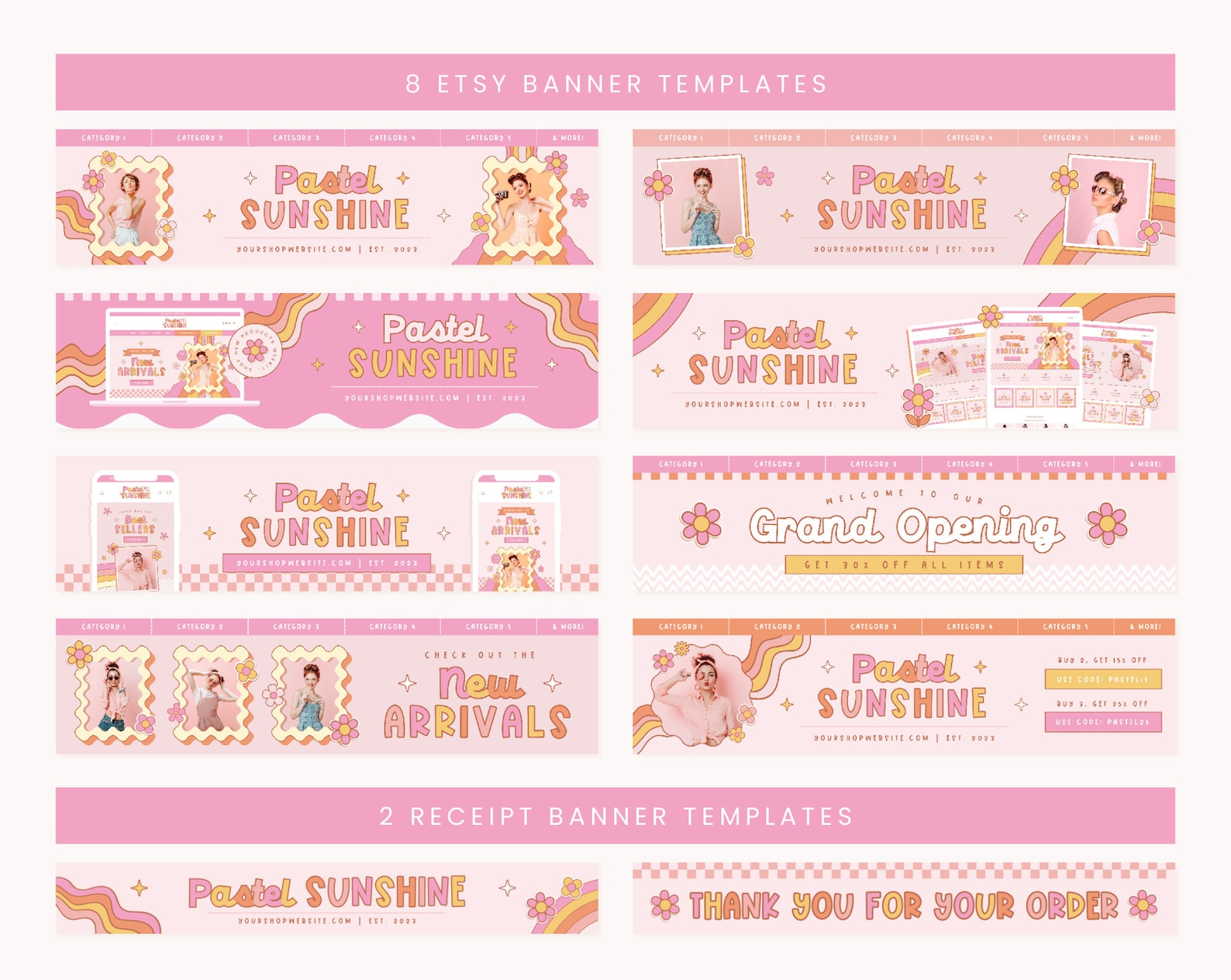 Etsy Shop Banner Templates Pastel Pink Orange Retro Groovy Aesthetic ...