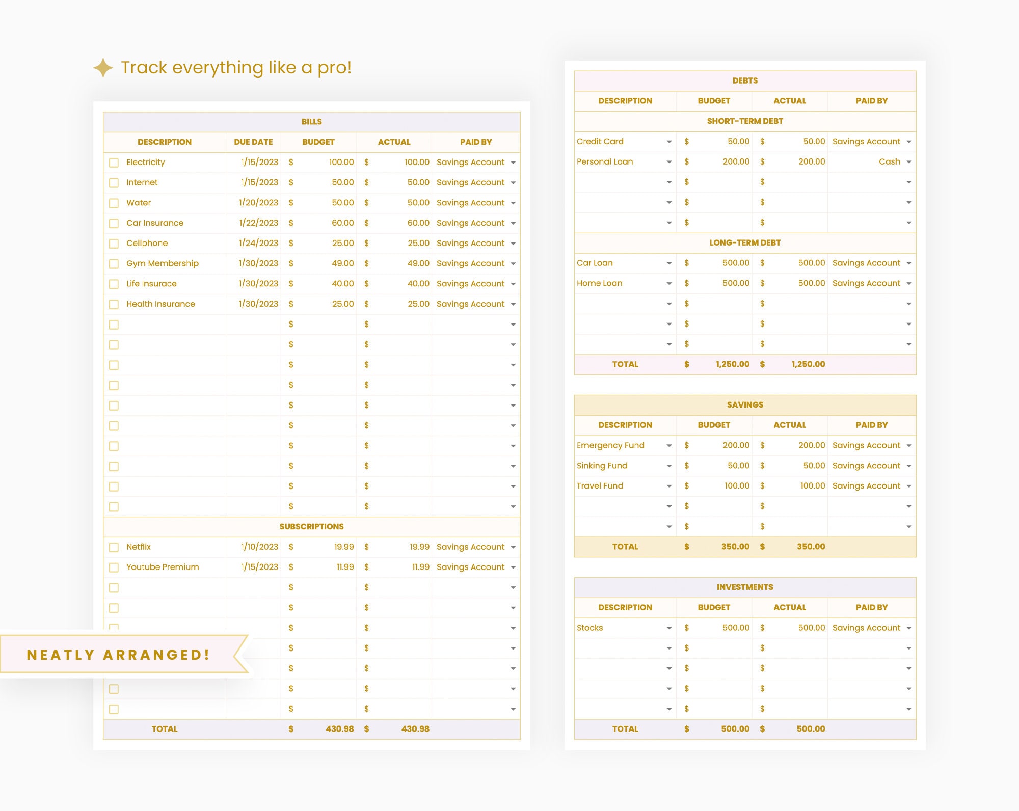 Budget Spreadsheet in Pastel Rainbow Colors, Digital Budget Planner ...