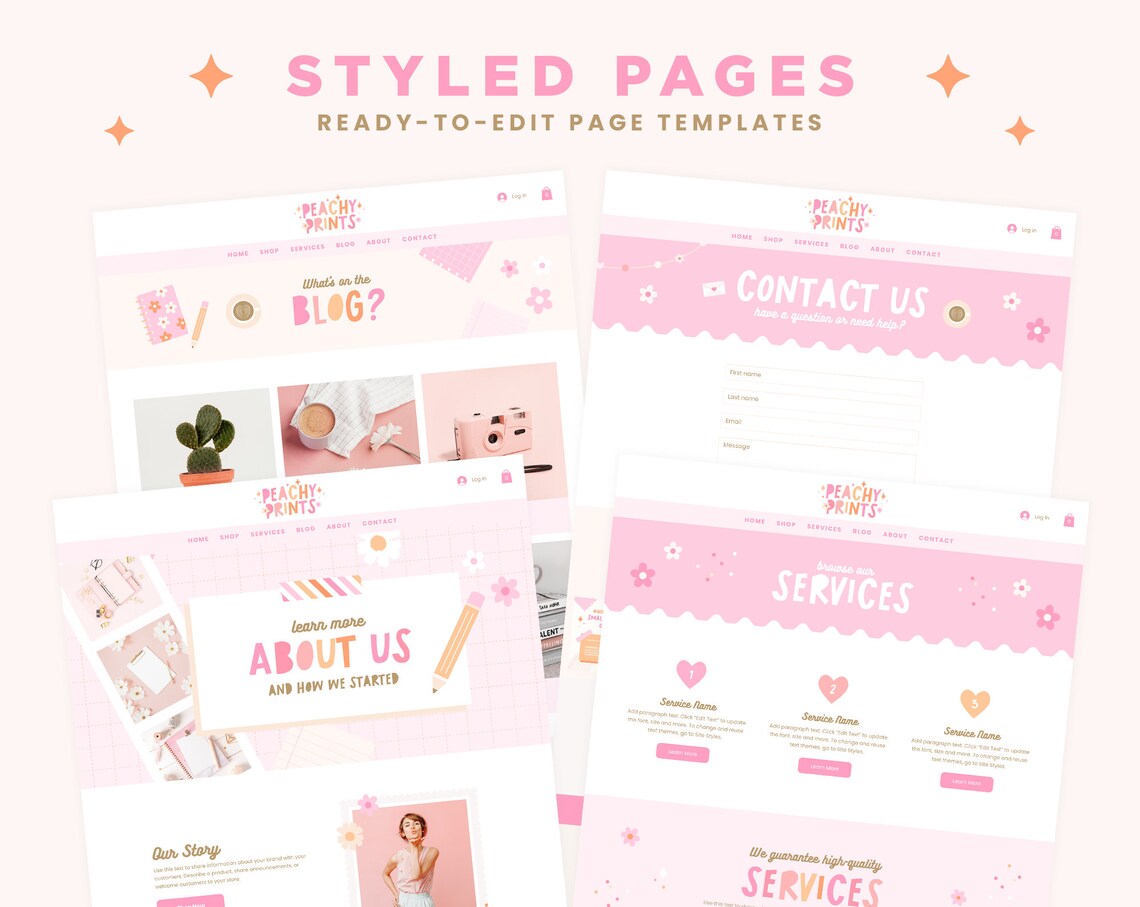 Wix Template in Peach Pink Orange Colors - Cute Wix Website Theme ...
