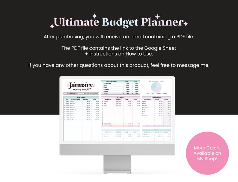 Pastel Budget Spreadsheet Extended Digital Budget Planner - Etsy