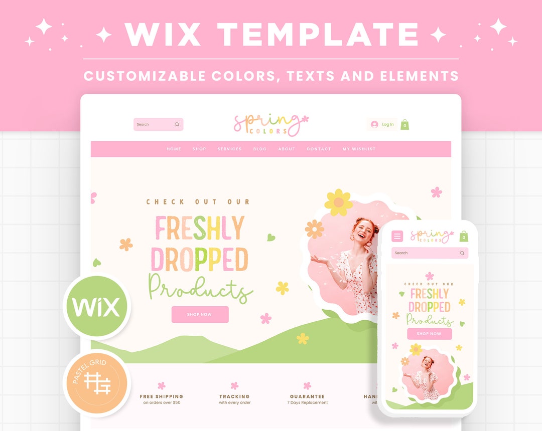 Wix Template in Spring Colors - Bright Colorful Flowers Wix Website Theme, Editable Canva ...