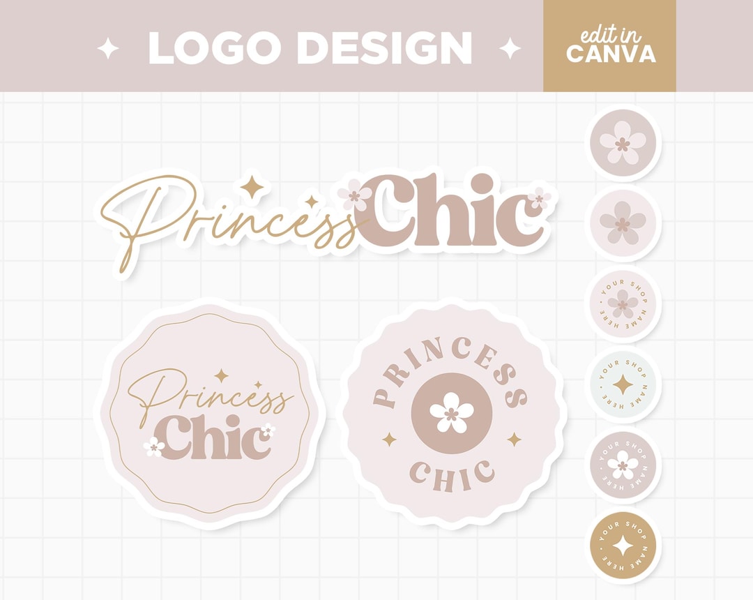 Editable Logo in Canva Blush Pink Gold Elegant Princess Logo Design ...