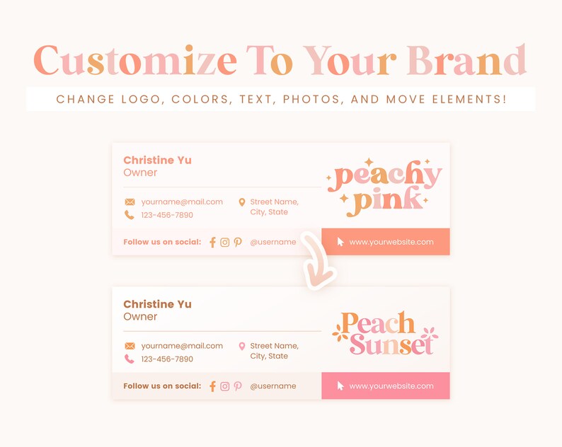 Email Signature Template Editable in Canva Pink Peach Orange - Etsy