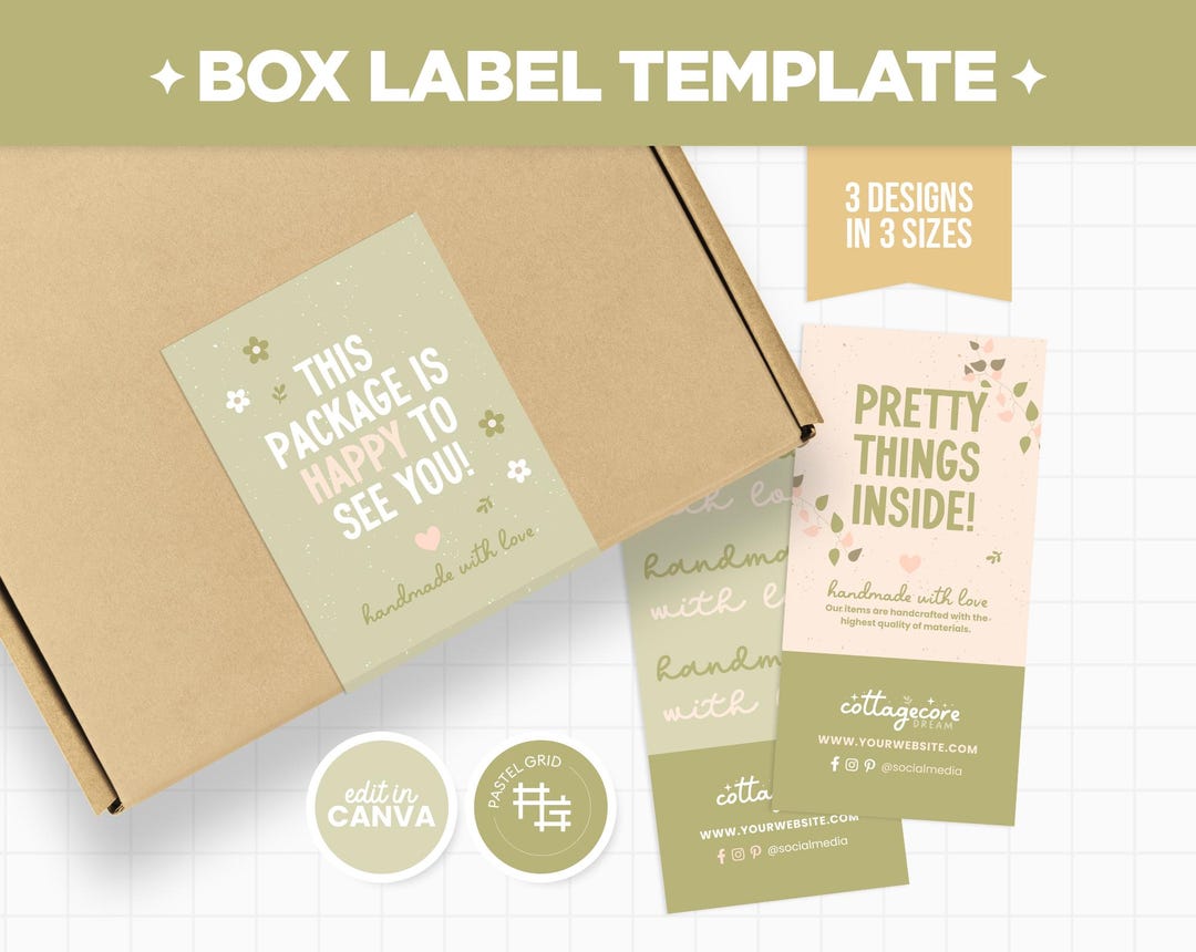 Editable Box Label Canva Template Cottagecore Aesthetic, Olive Green ...