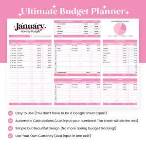 Pink Budget Spreadsheet Extended, Digital Budget Planner, Annual and ...