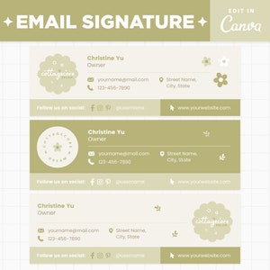 Email Signature Template Editable in Canva, Cottagecore Green Sage ...