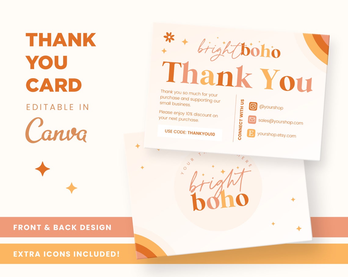 Thank You Card Template Editable in Canva Bright Boho Beige - Etsy