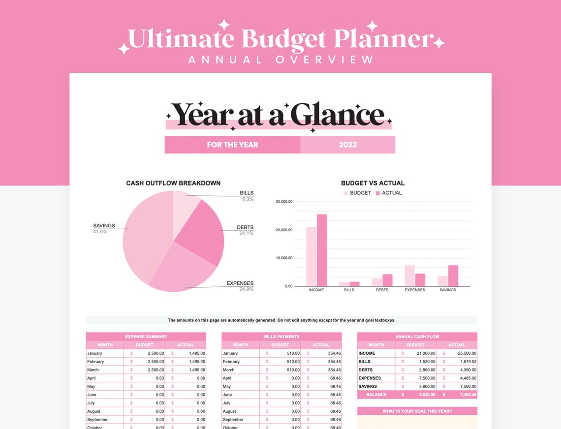 Pink Budget Spreadsheet Extended Digital Budget Planner - Etsy