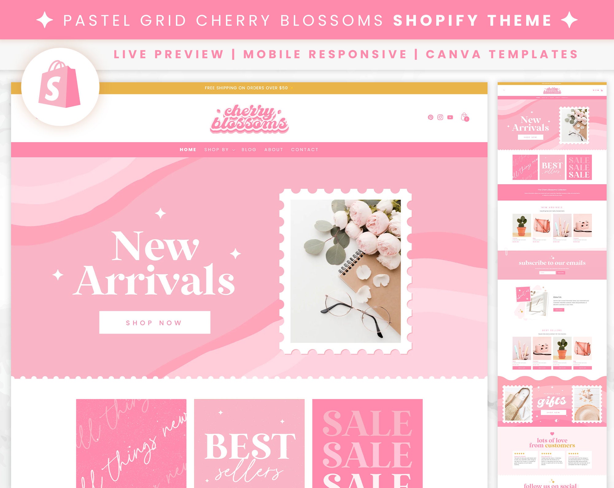 Pink Shopify Theme Shopify 2.0 Editable Canva Banners - Etsy