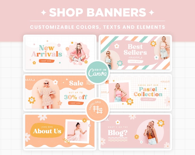 Shop Banners Groovy Boho Pastel Colors Editable via Canva, Shopify ...