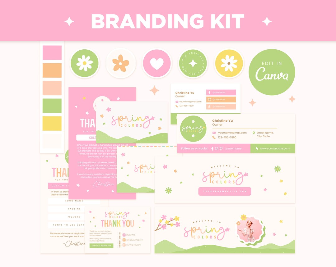 Branding Kit Spring Colorful Pastel Brand Canva Template Editable ...