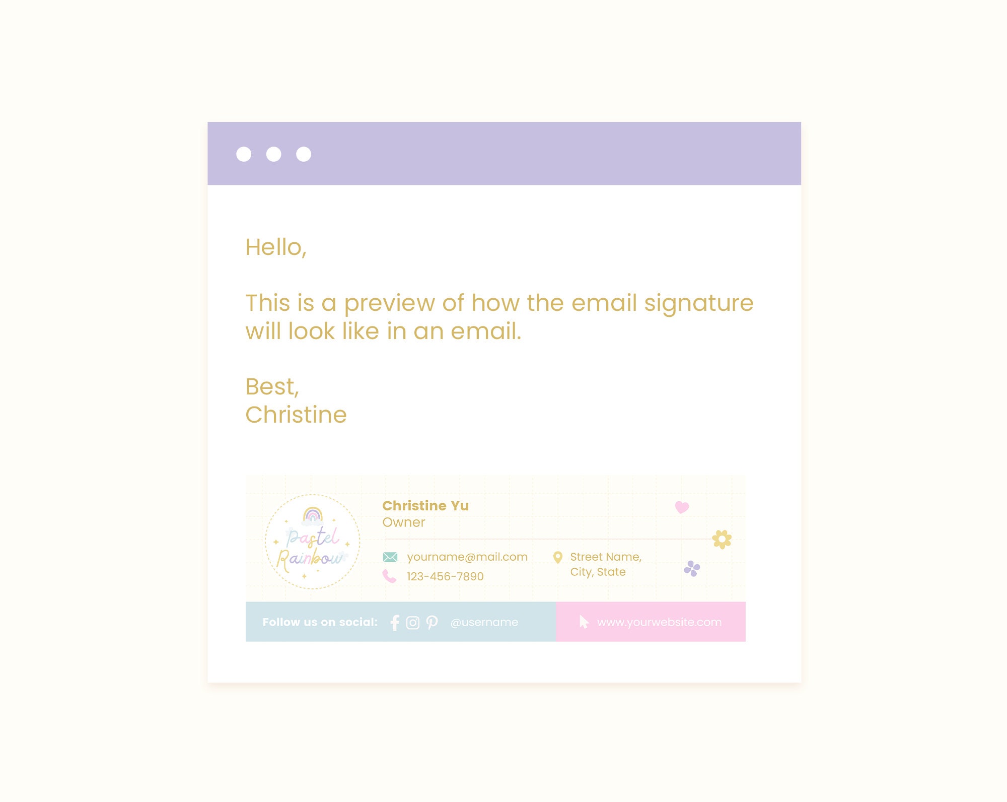 Email Signature Template Editable in Canva, Pastel Rainbow Colors ...