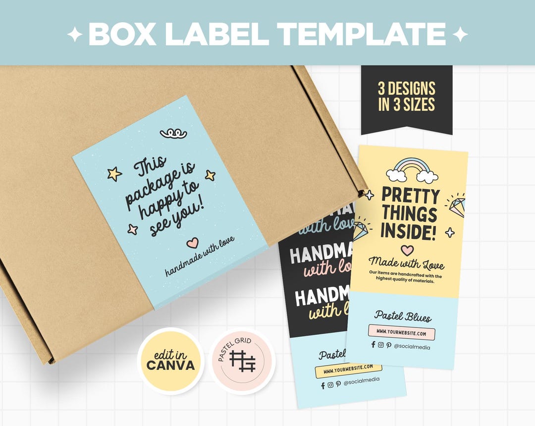 Editable Box Label Canva Template Blue Yellow Cute Aesthetic ...
