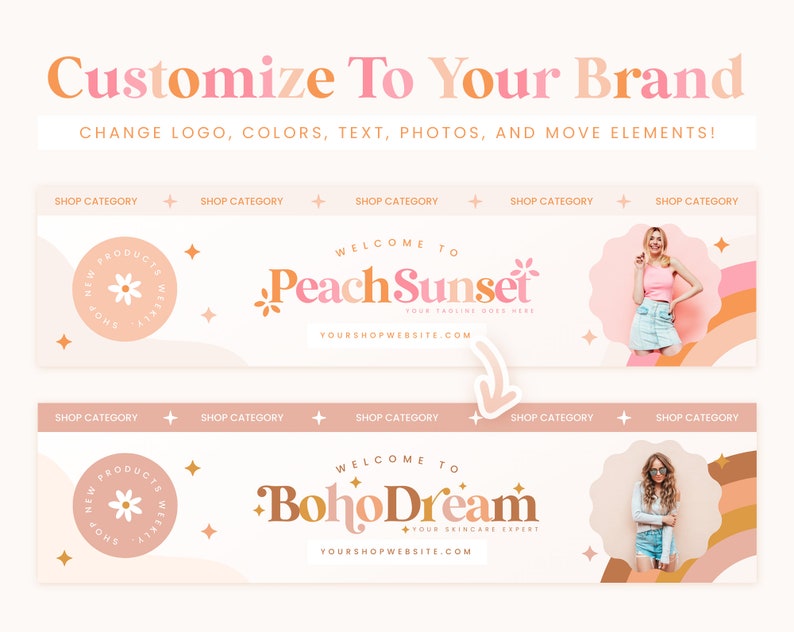 Etsy Shop Banner Templates Peach Pastel Pink Orange Etsy - Etsy