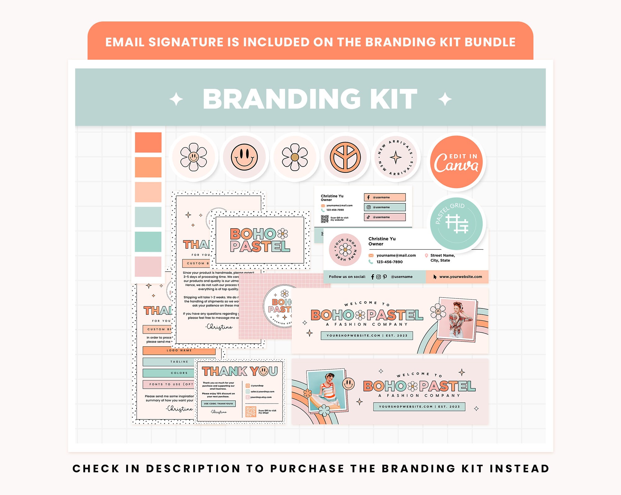Email Signature Template Editable in Canva, Boho Pastel Groovy Boho ...