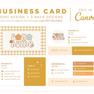 Business Card Template Editable in Canva, Boho Retro Groovy ...