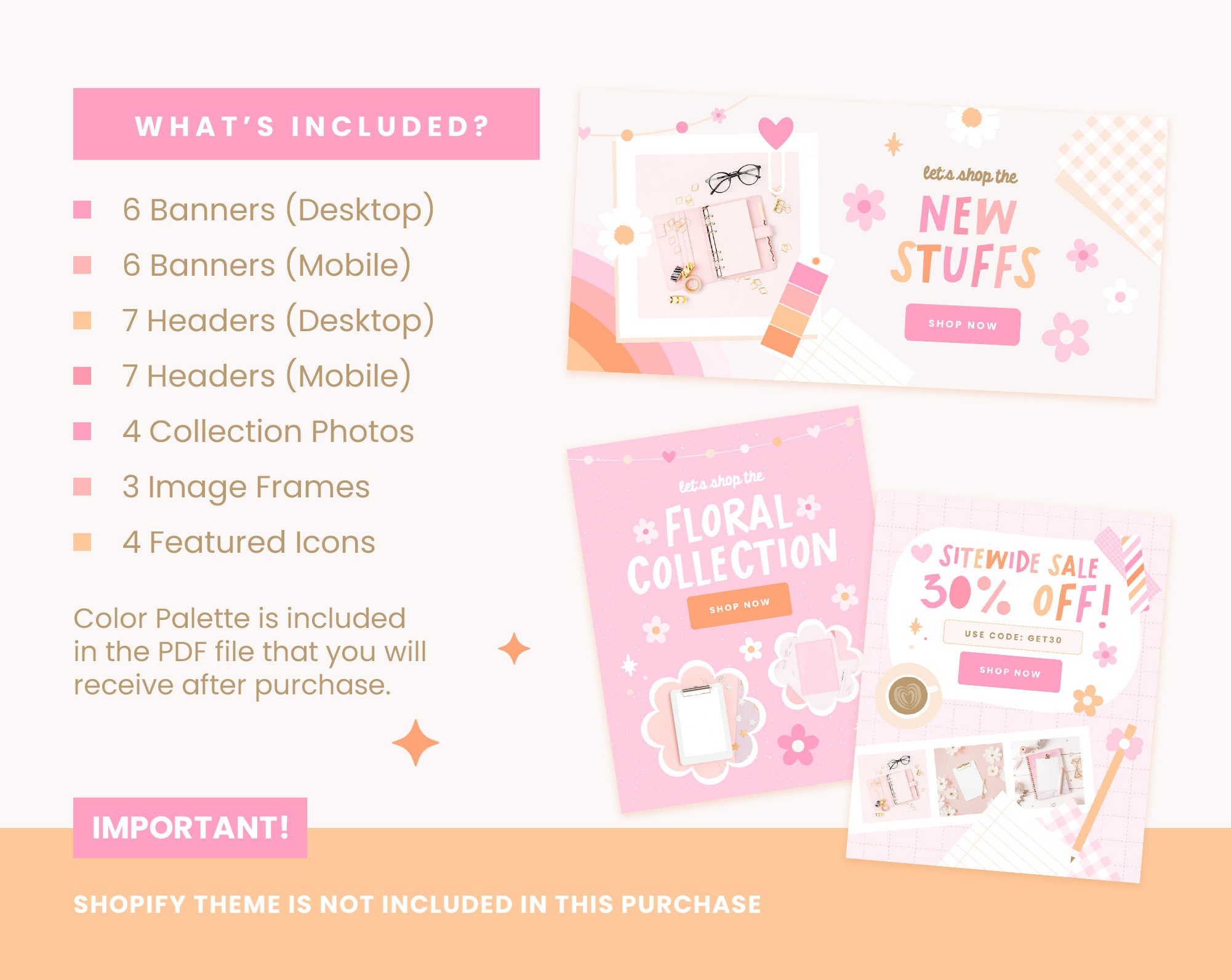 Shop Banners Pink Peach Orange Colors Editable via Canva, Shopify ...