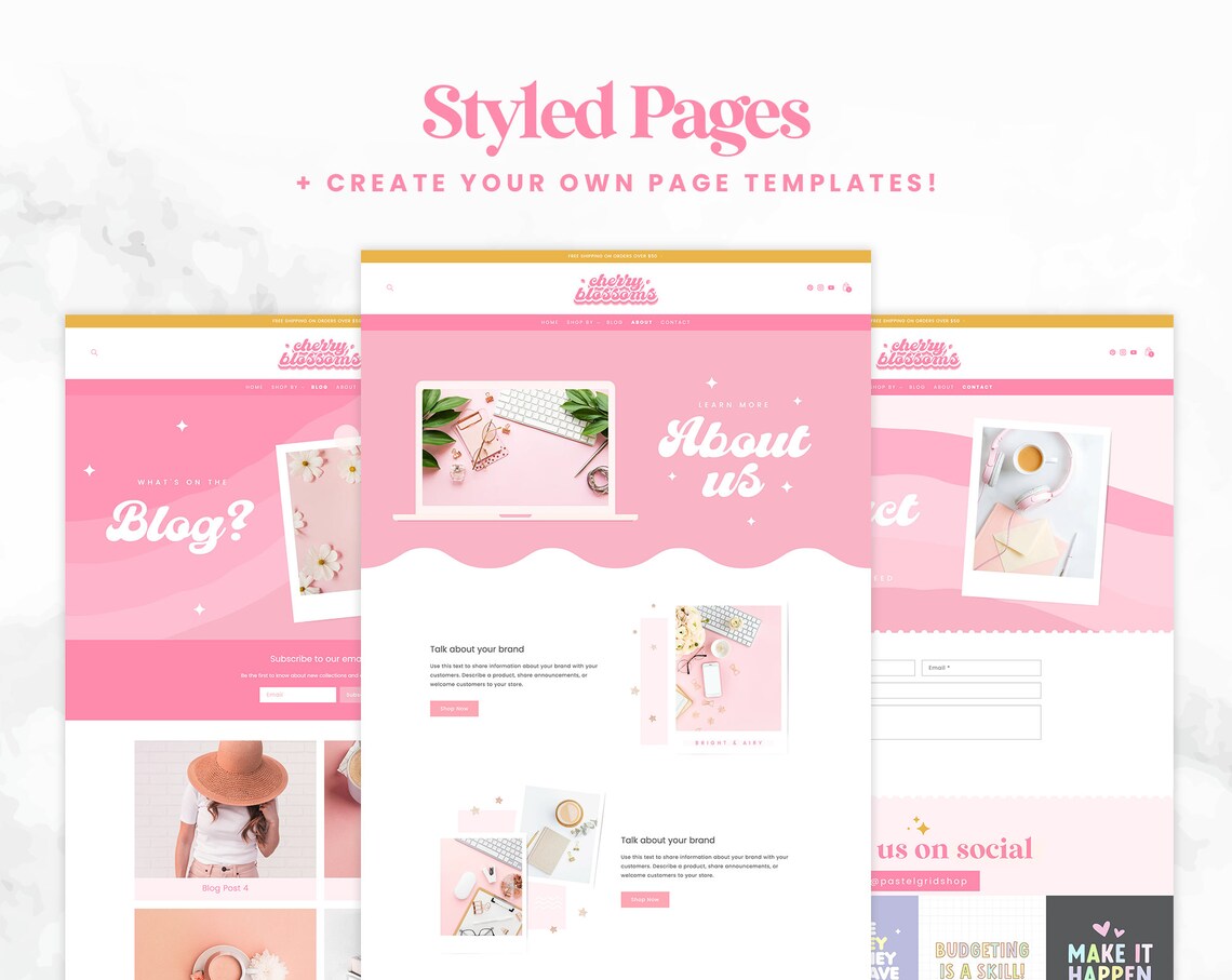 Pink Shopify Theme, Shopify 2.0, Editable Canva Banners, Cherry ...