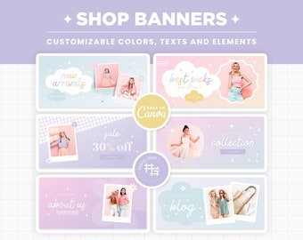 Shop Banners Pastel Rainbow Colors Editable via Canva, Shopify Banners ...