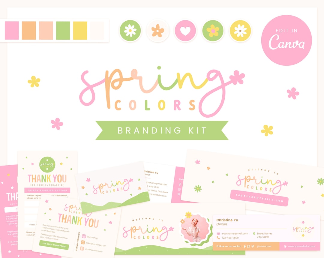 Branding Kit Spring Colorful Pastel Brand Canva Template - Etsy