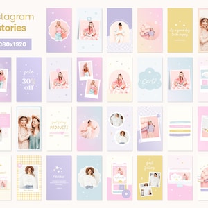 Instagram Posts Template Pastel Rainbow Colorful Bundle in Square ...