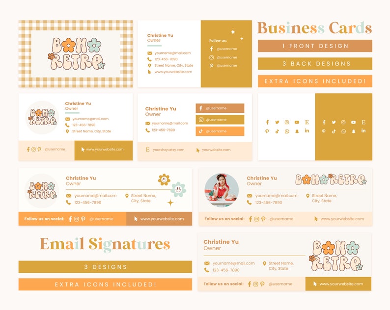 Branding Kit Boho Retro Canva Templates Editable Aesthetic - Etsy