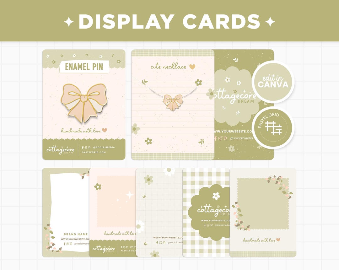 Display Cards Editable Canva Template Cottagecore Aesthetic Olive Green ...
