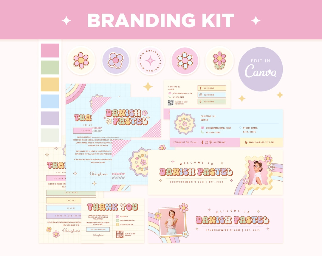 Branding Kit Danish Pastel Groovy Rainbow Aesthetic Canva Template ...
