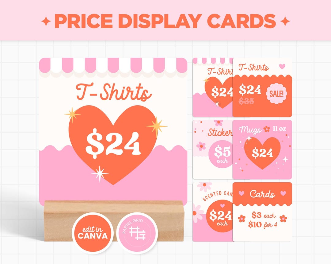 Price Display Cards Editable Canva Template in Hearts Floral Valentines ...