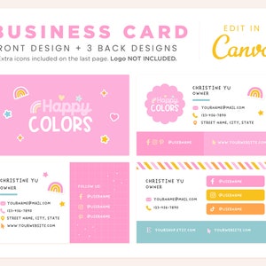 Business Card Template Editable in Canva Pink Peach Orange Bright ...