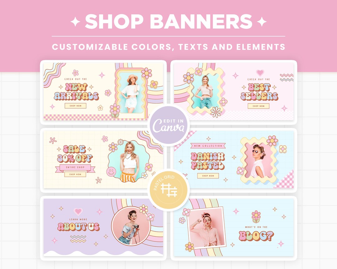 Shop Banners Danish Pastel Rainbow Colors Editable via Canva, Shopify ...
