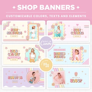 Shop Banners Danish Pastel Rainbow Colors Editable via Canva, Shopify ...
