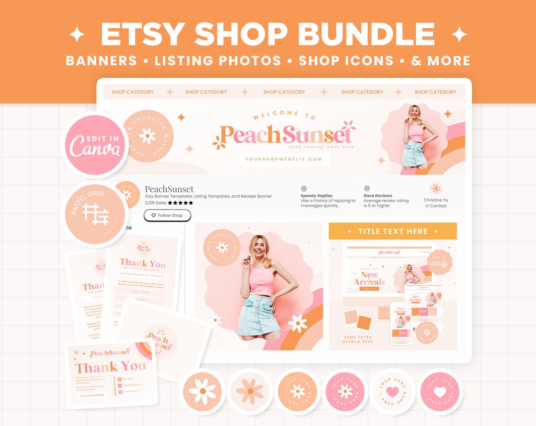 Etsy Shop Banner Templates, Peach Pastel Pink Orange Etsy Branding Kit ...