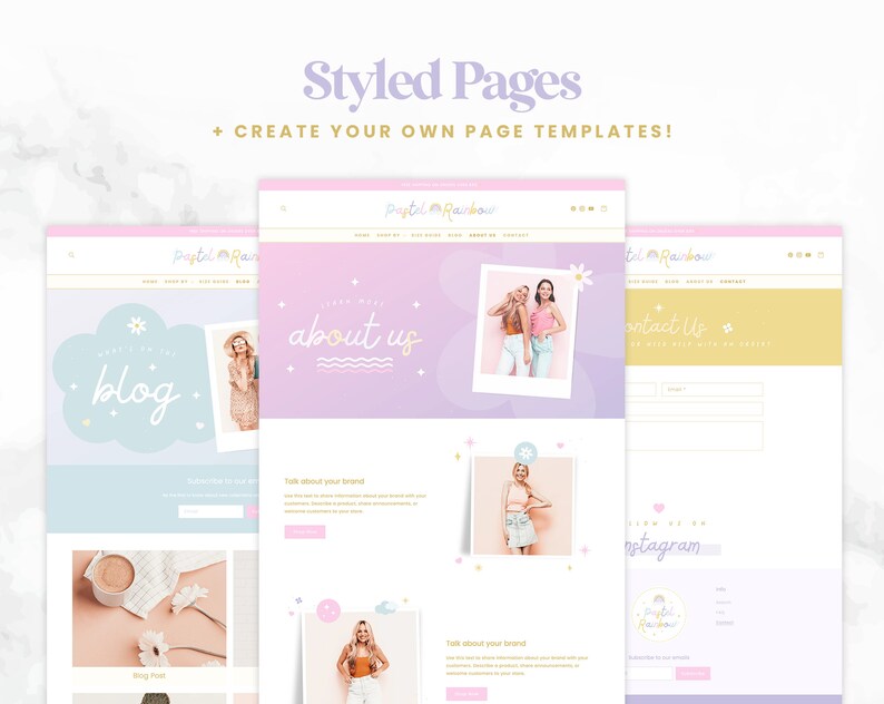 Shopify Theme Pastel Rainbow Customizable Colors Shopify - Etsy