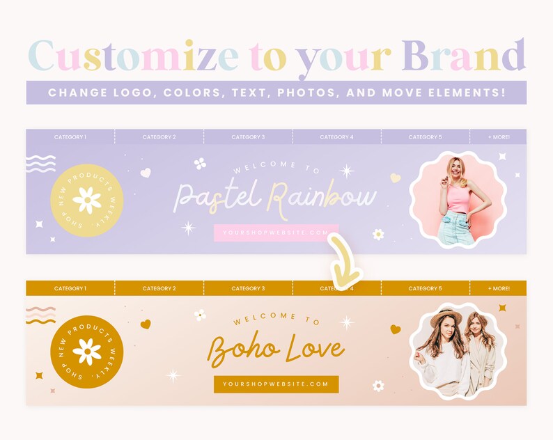 Etsy Shop Banner Templates Pastel Rainbow Etsy Branding Kit - Etsy UK