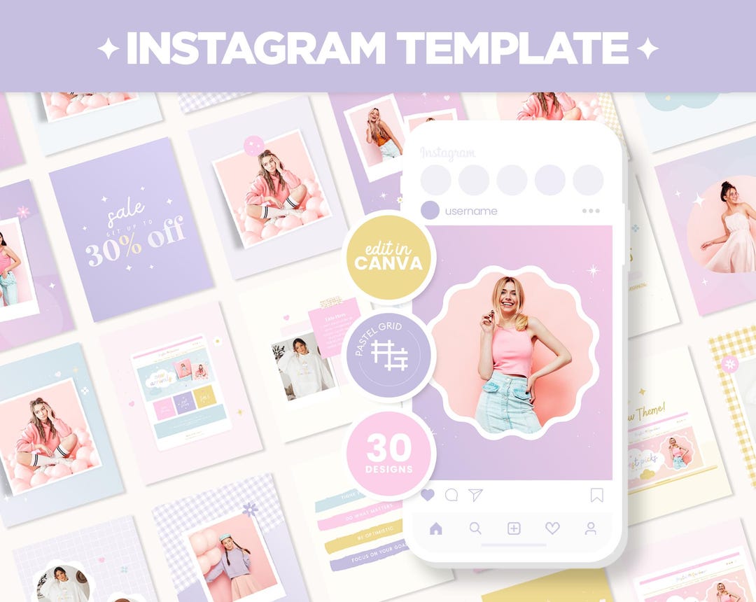 Instagram Posts Template Pastel Rainbow Colorful Bundle in Square ...