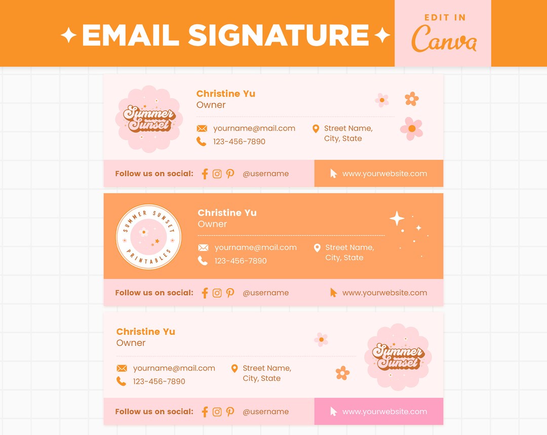 Email Signature Template Editable in Canva, Pink Peach Orange ...