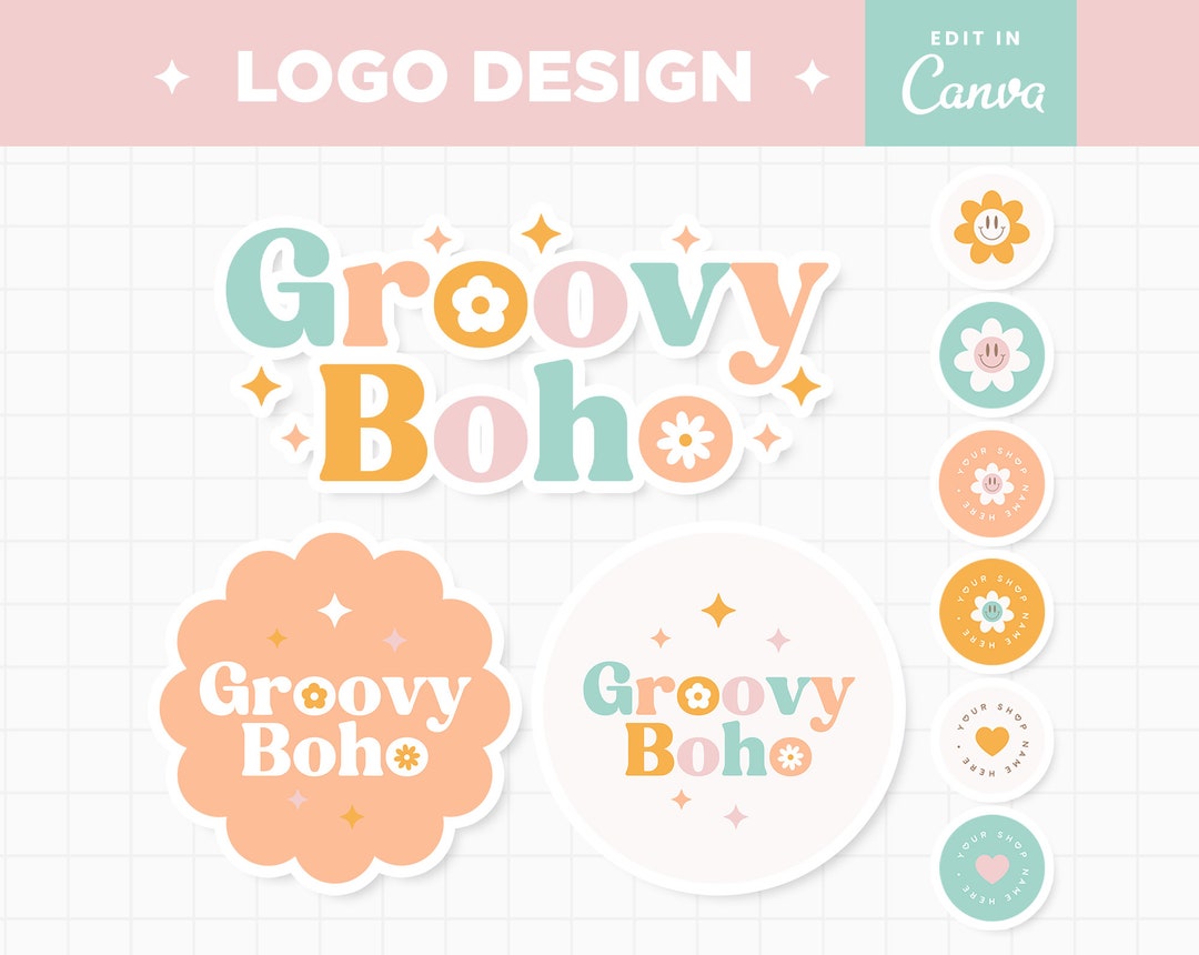 Editable Logo in Groovy Boho Colors Pastel Logo Design Customizable ...