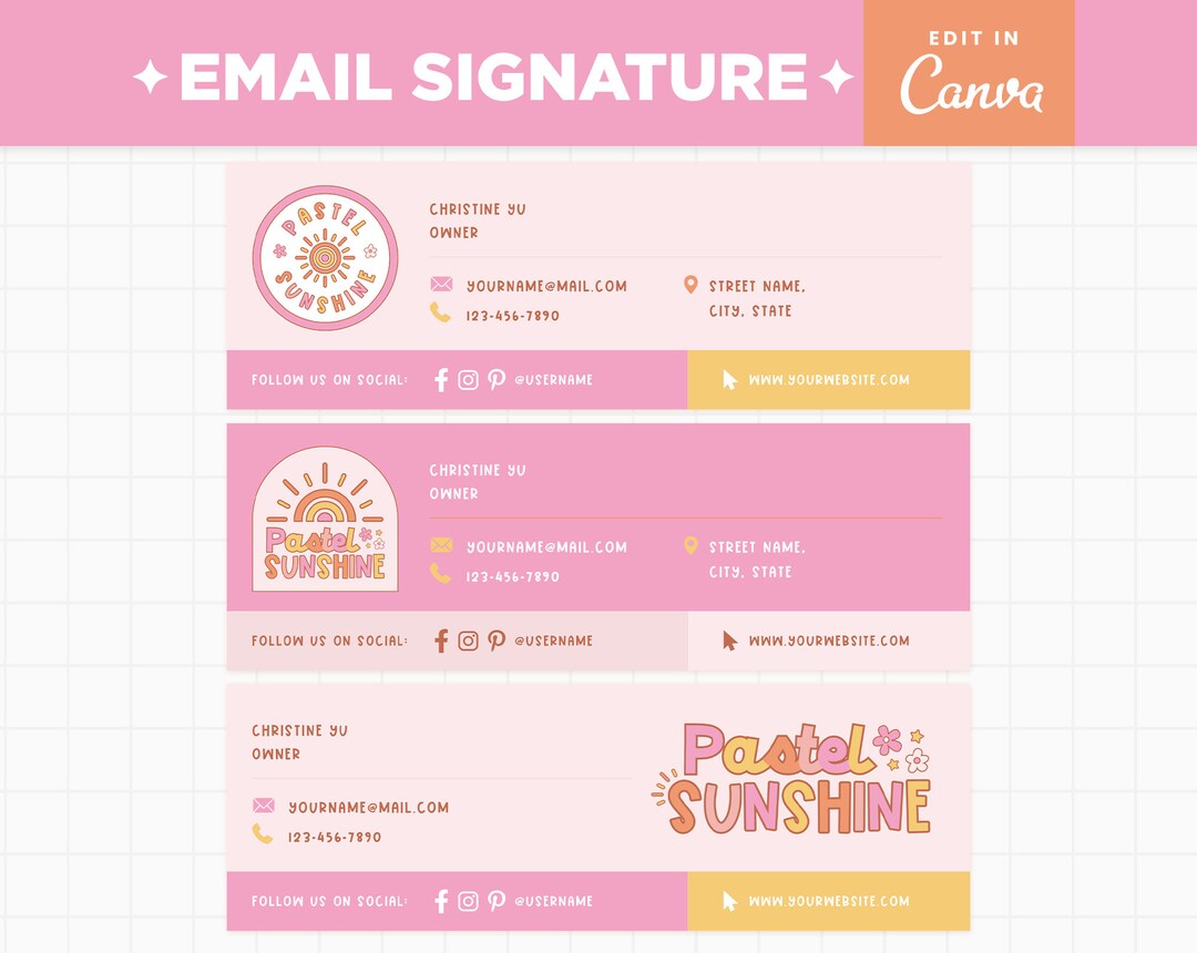 Email Signature Template Editable in Canva, Rainbow Pink Orange Bright ...